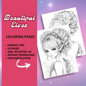 BEAUTIFUL ELVES - 24 Coloring Pages, Coloring Book for Adults and Kids ...