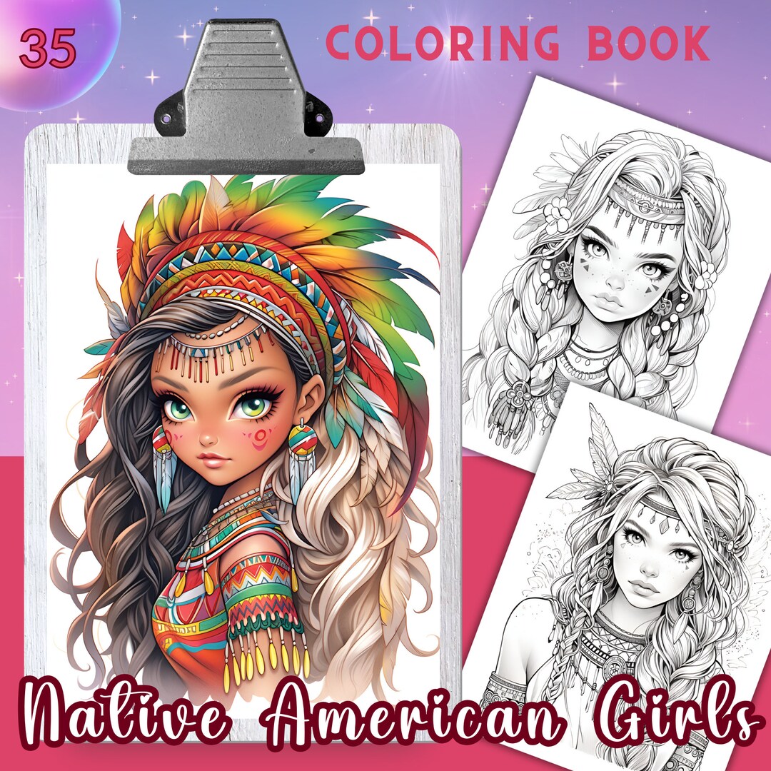 NATIVE AMERICAN Girls - 35 Coloring Pages, Coloring Book for Adults and ...
