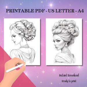 ELEGANT UPDOS - 24 Coloring Pages, Coloring Book for Adults and Kids ...