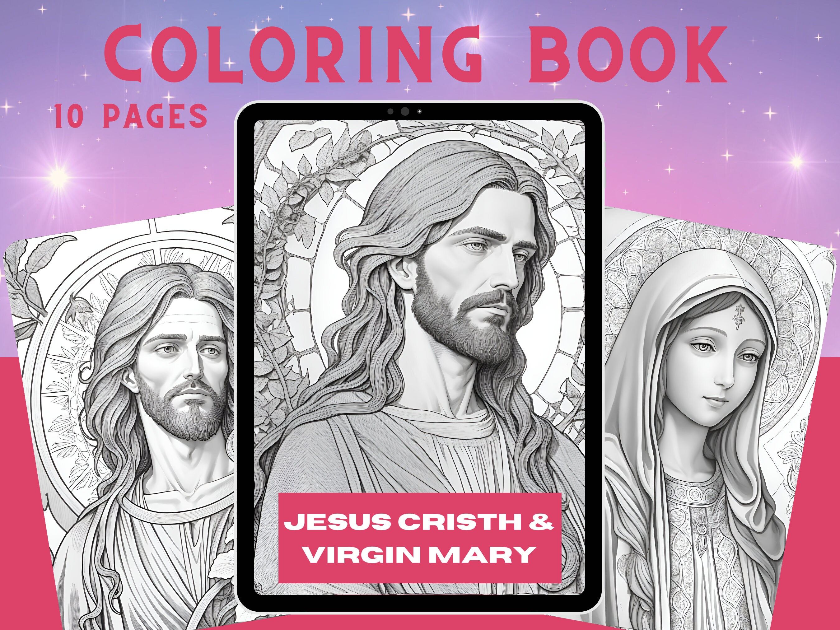Jesus Christ & Virgin Mary 10 Coloring Pages, Coloring Book for Adults ...