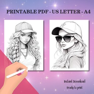 GIRLS With CAP Coloring Book, 25 Coloring Pages for Adults and Kids ...