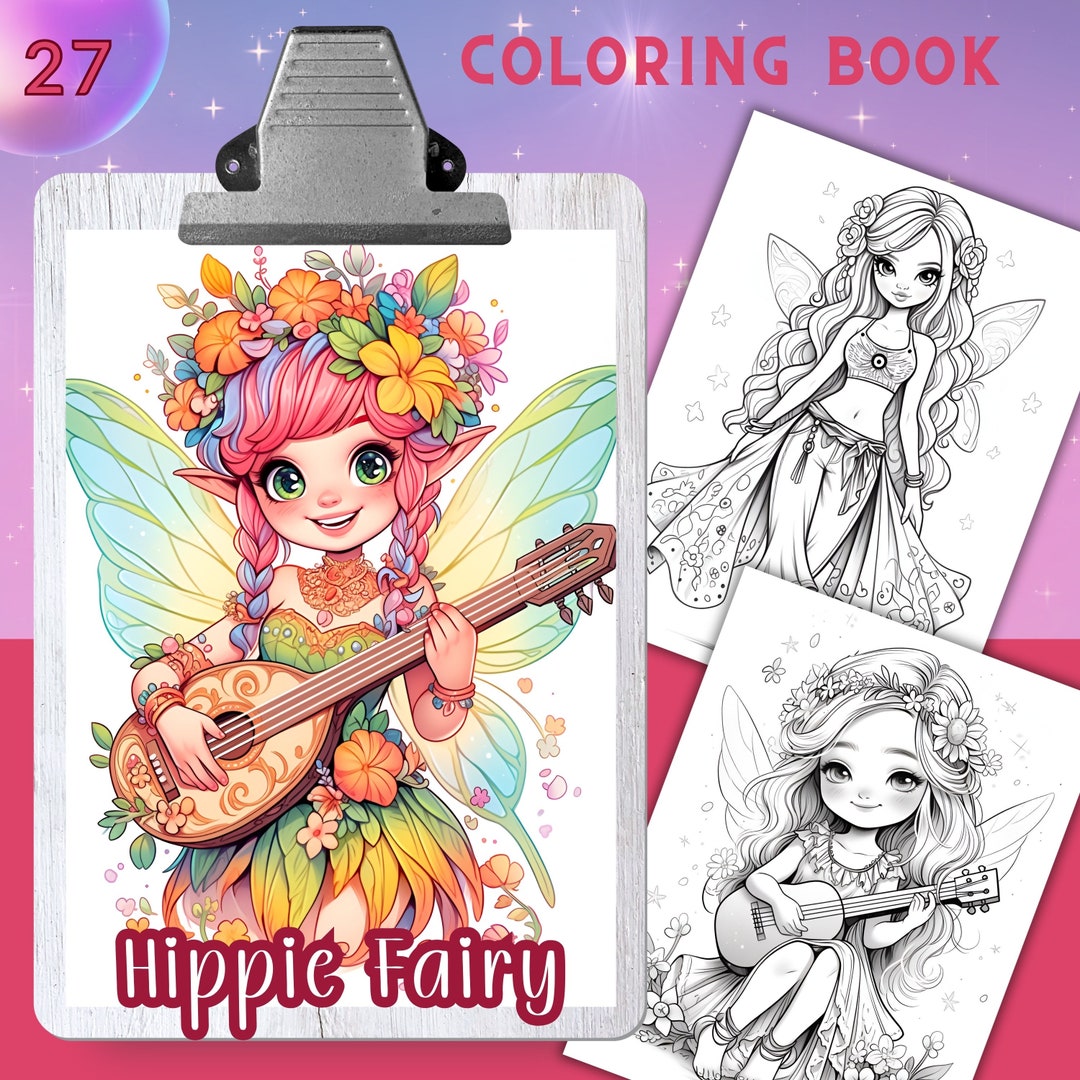 HIPPIE FAIRIES - 27 Coloring Pages, Coloring Book for Adults and Kids ...