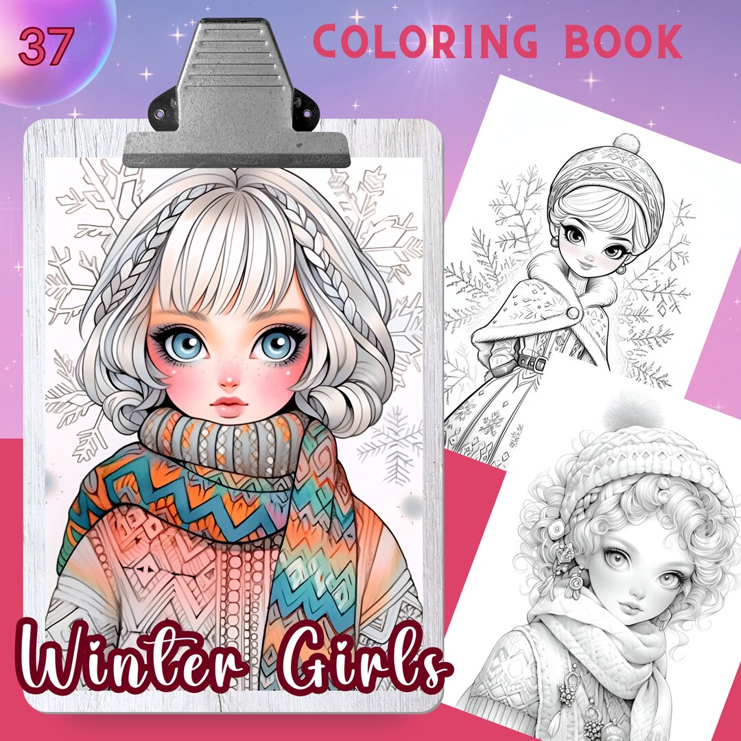 WINTER GIRLS Coloring Book, Relaxing and Inspiring Designs for Stress ...
