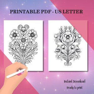 44 Coloring Pages, FLOWERS Minimalist Art, Coloring Book for Adults and ...