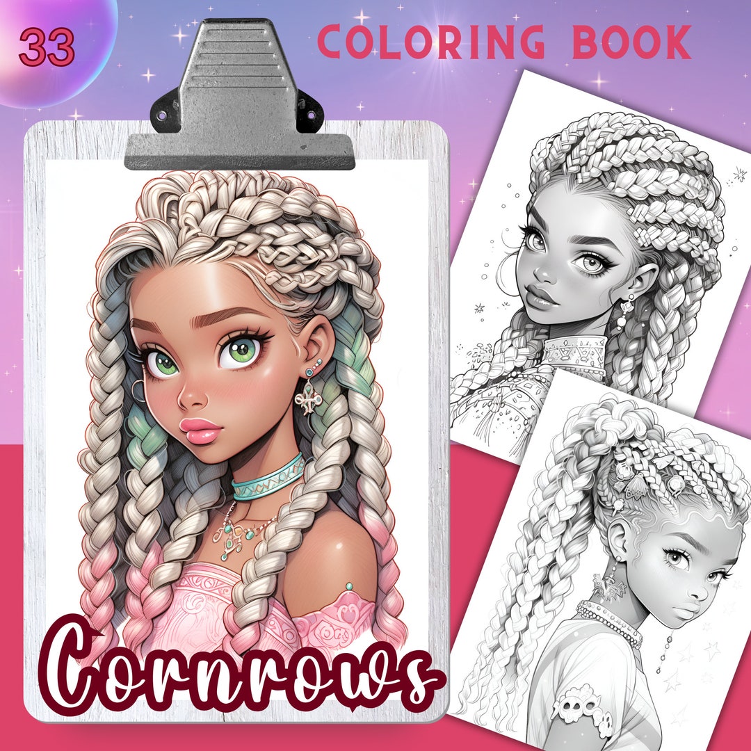 CORNROWS HAIRSTYLES - 33 Coloring Pages, Coloring Book for Adults and ...