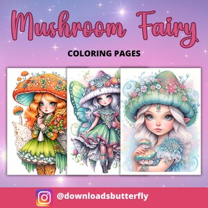 MUSHROOM FAIRY - 35 Coloring Pages, Coloring Book for Adults and Kids ...