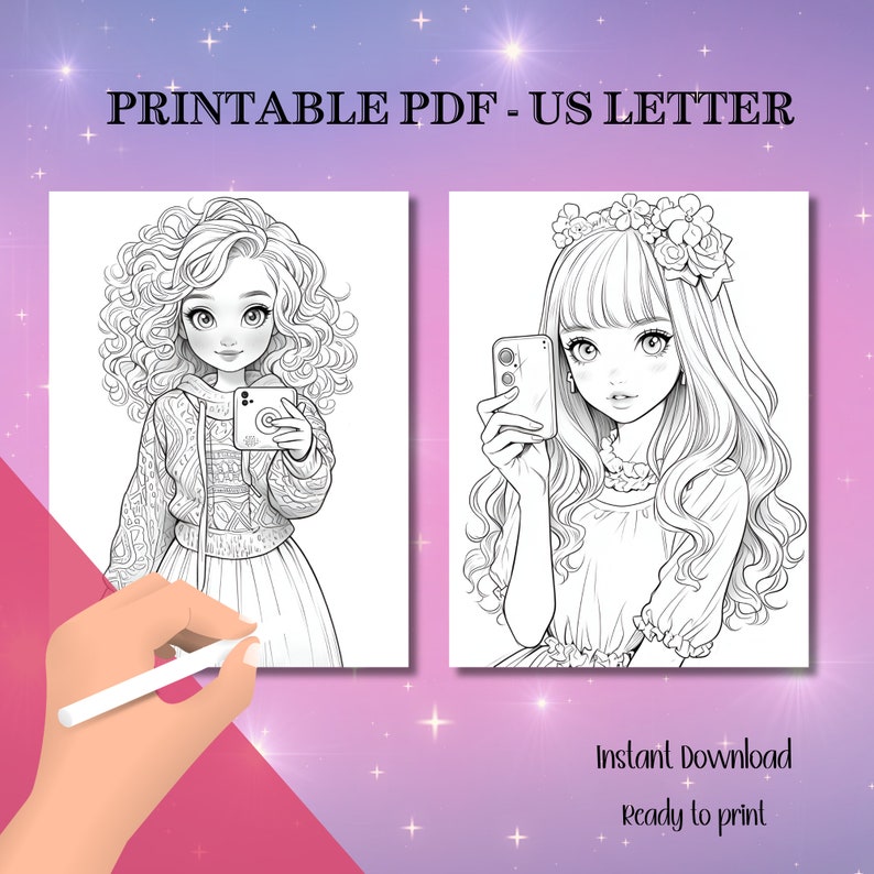 INFLUENCER GIRLS, 40 Coloring Pages, Coloring Book for Adults and Kids ...