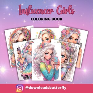 INFLUENCER GIRLS, 40 Coloring Pages, Coloring Book for Adults and Kids ...