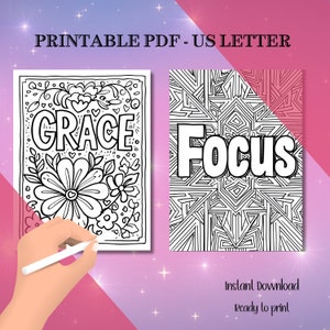 44 Coloring Pages, POSITIVE WORDS, Coloring Book for Adults ...