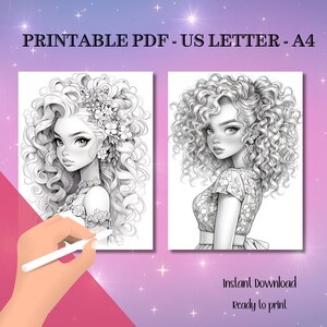 CURLY HAIRSTYLES - 34 Coloring Pages, Coloring Book for Adults and Kids ...