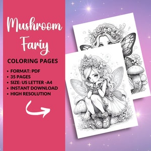 MUSHROOM FAIRY - 35 Coloring Pages, Coloring Book for Adults and Kids ...