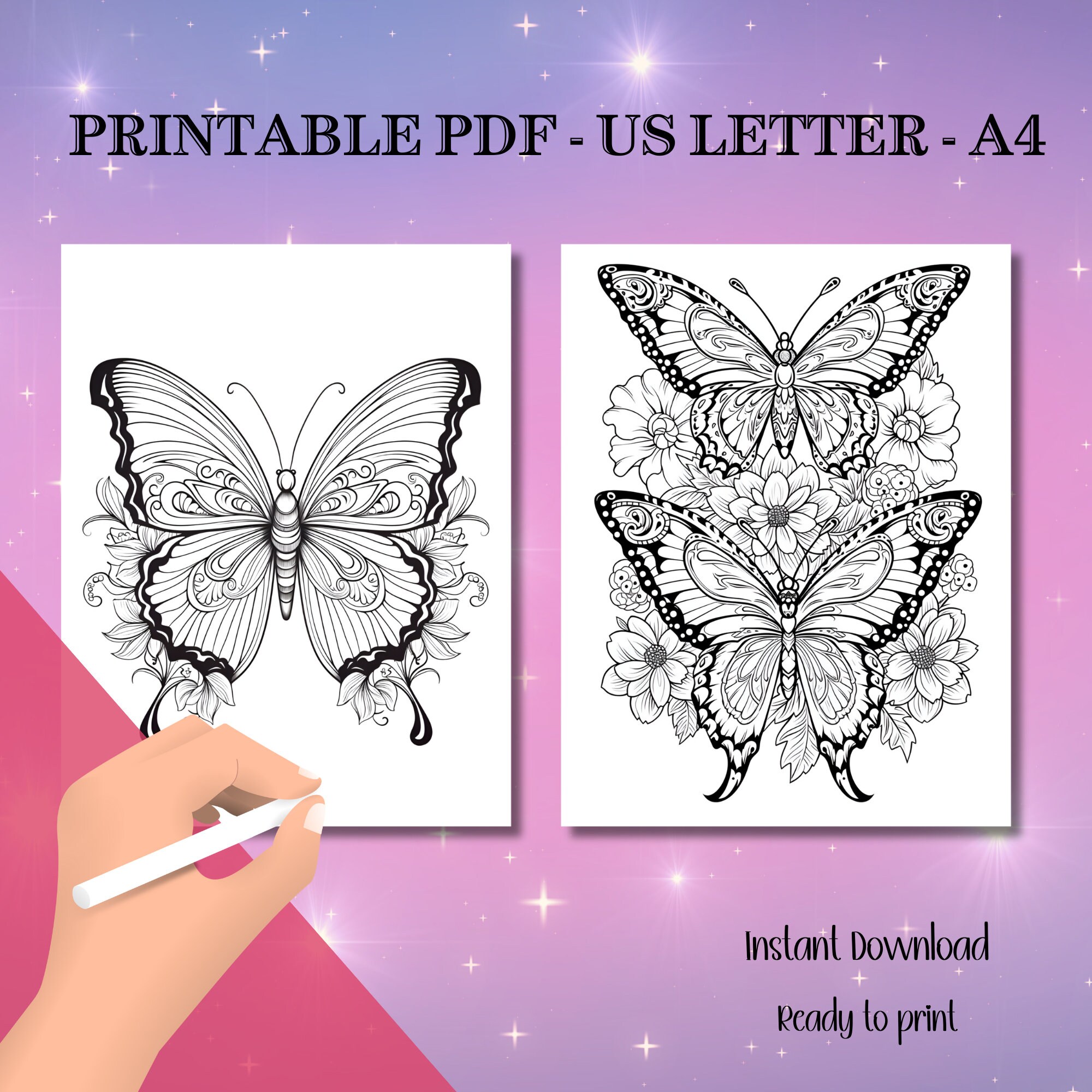 40 Butterflies and Moths Coloring Pages Coloring Book for - Etsy