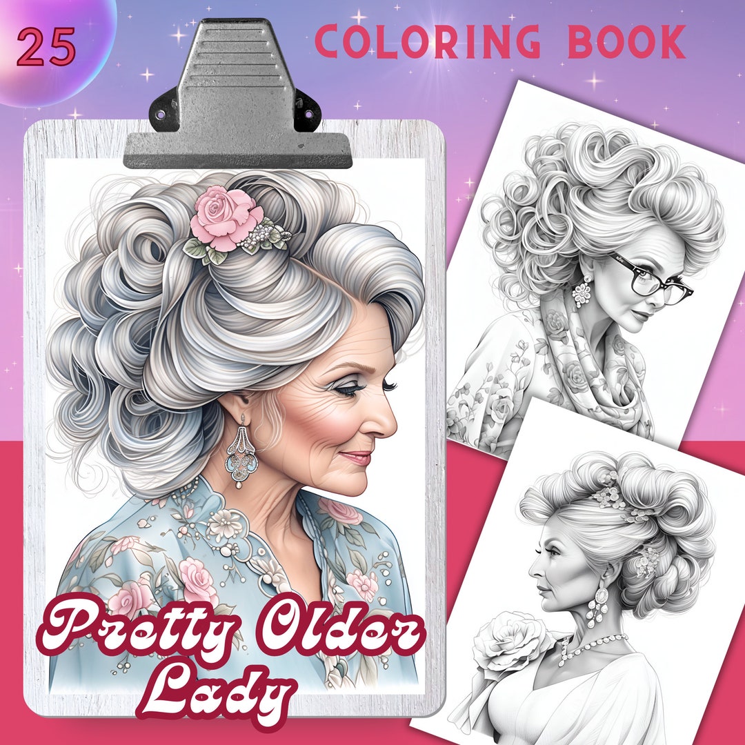 Pretty OLDER LADY, 25 Coloring Pages, Coloring Book for Adults ...