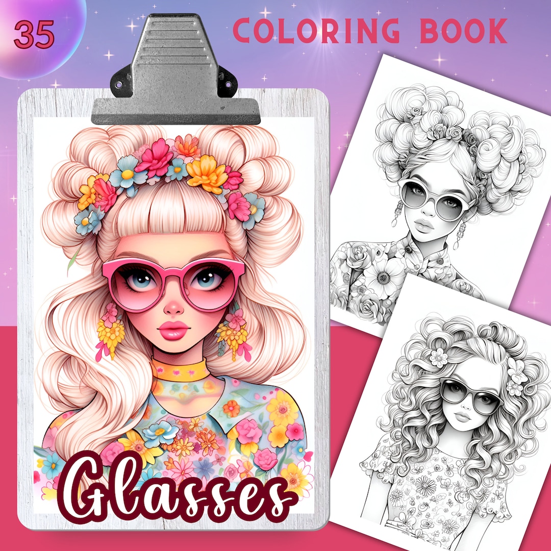 GIRLS With GLASSES - 35 Coloring Pages, Coloring Book for Adults and ...
