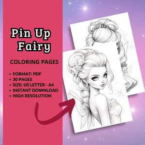 PINUP FAIRIES - 30 Coloring Pages, Coloring Book for Adults and Kids ...