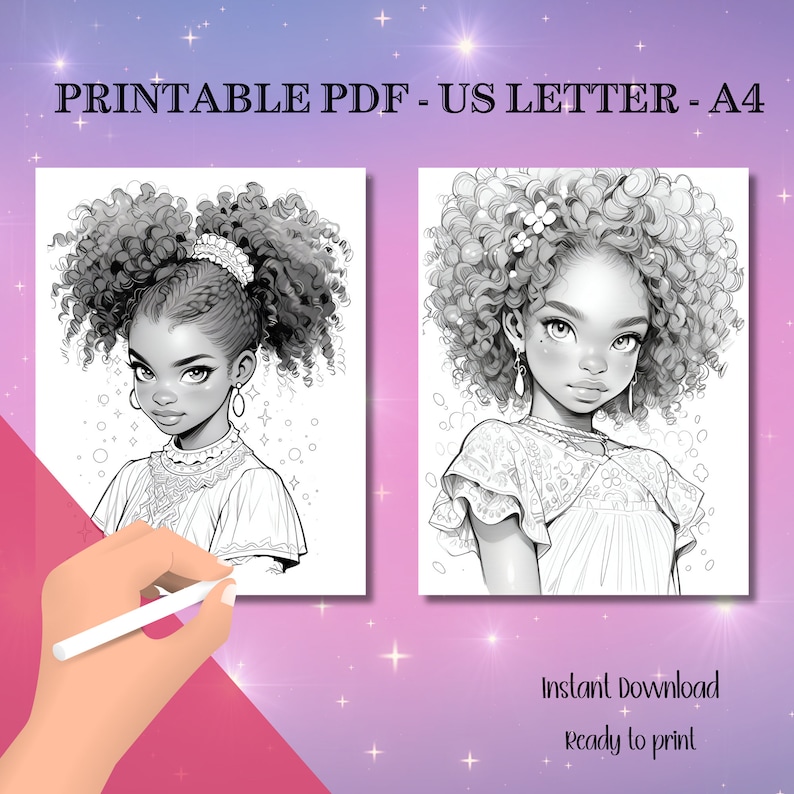 BLACK GIRL Coloring Book, 31 Coloring Pages for Adults and Kids ...