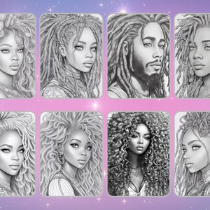 25 Coloring Pages, Afro, Curly, Dreadlock Style, Grayscale, Coloring ...