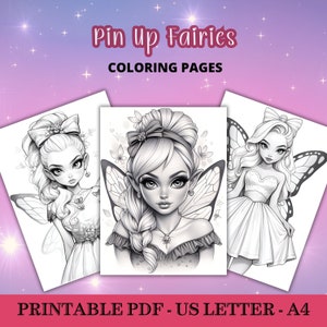 PINUP FAIRIES 25 Coloring Pages, Coloring Book for Adults and Kids ...