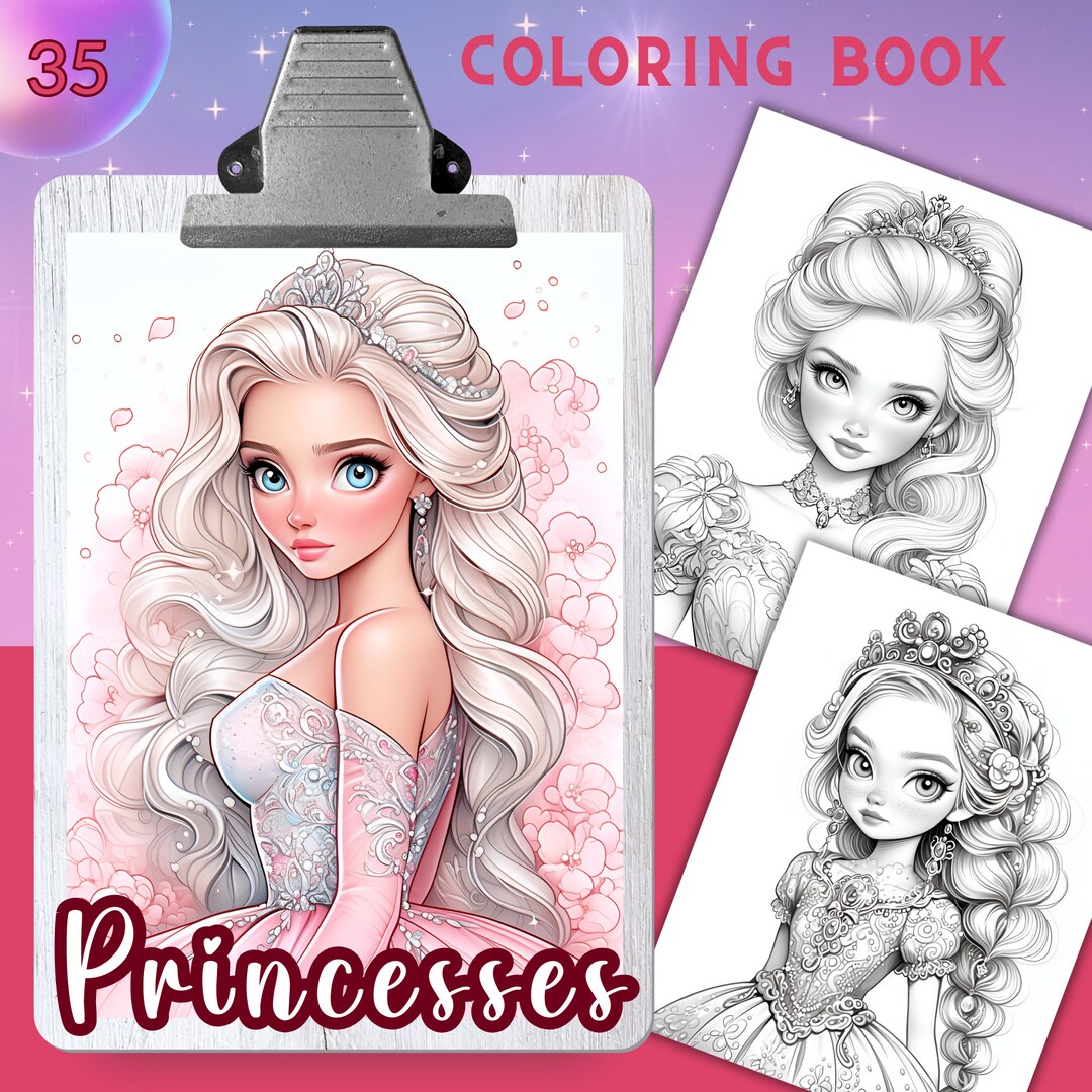 PRINCESSES - 35 Coloring Pages, Coloring Book for Adults and Kids ...
