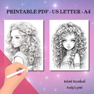 GIRLS With FLOWERS Coloring Pages, 26 Coloring Book for Adults and Kids ...