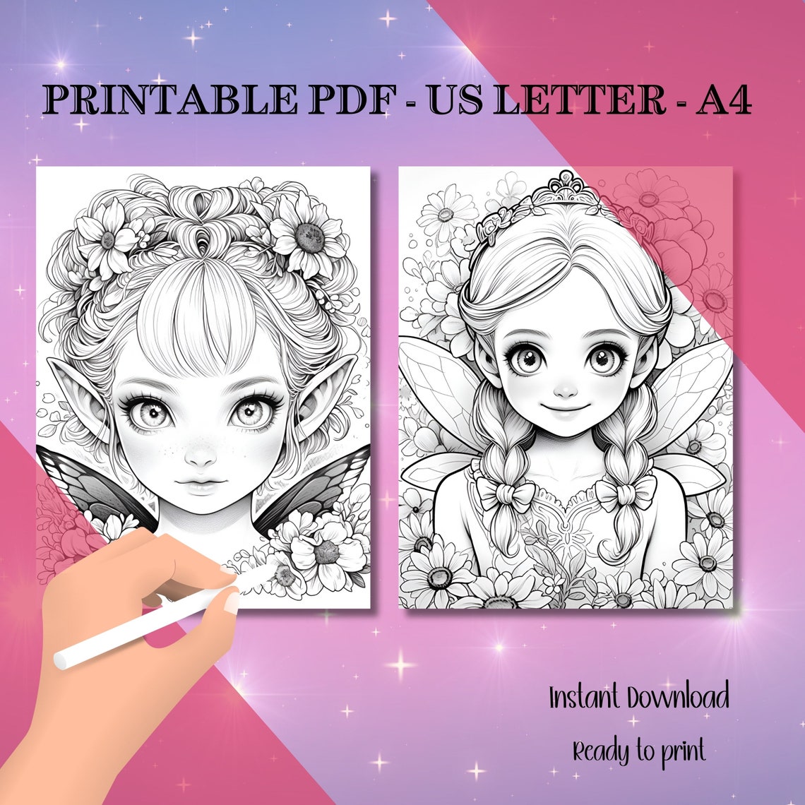 FLOWER FAIRY - 25 Coloring Pages, Coloring Book for Adults and Kids ...