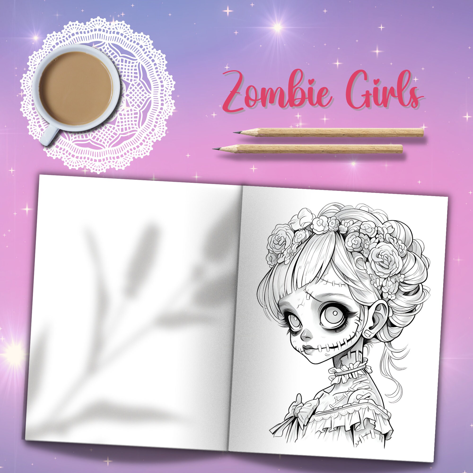 ZOMBIE GIRLS Coloring Book, 35 Coloring Pages for Adults and Kids ...