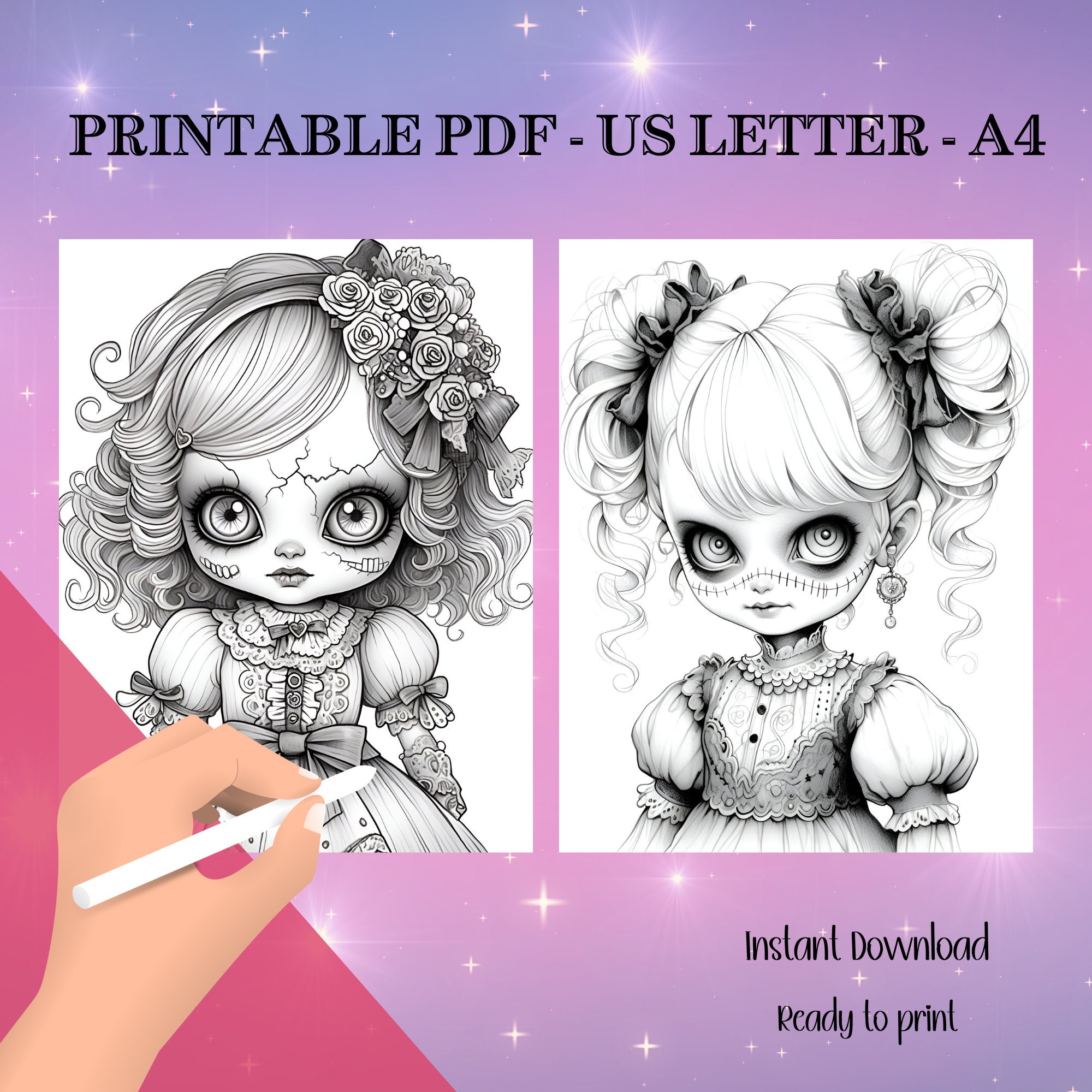 Cute CREEPY DOLLS Coloring Book, 42 Coloring Pages for Adults and Kids ...