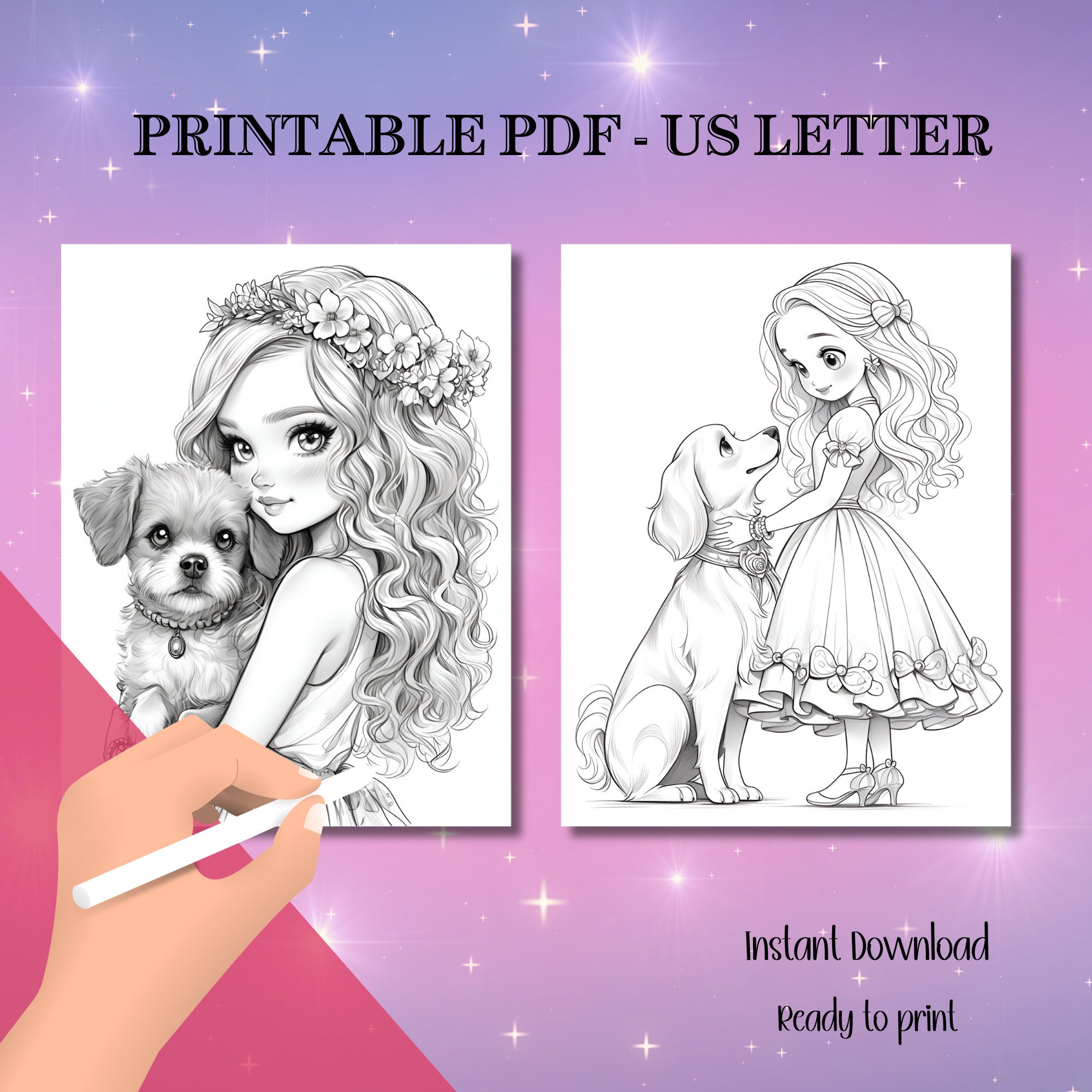 GIRLS and DOGS 30 Coloring Pages Coloring Book for Adults - Etsy