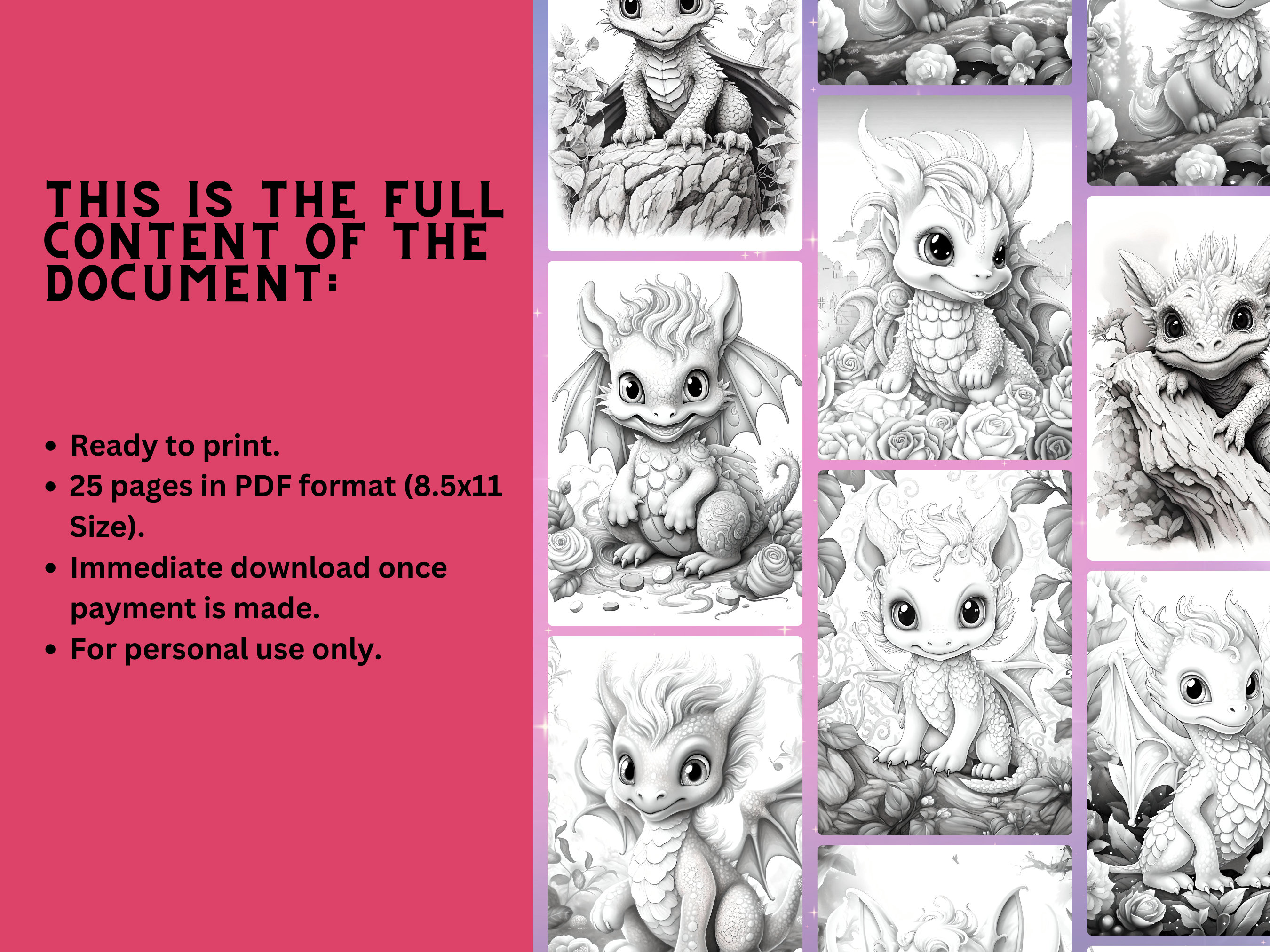 25 Baby Dragons Printable Adult Coloring Book Cute Dragon - Etsy