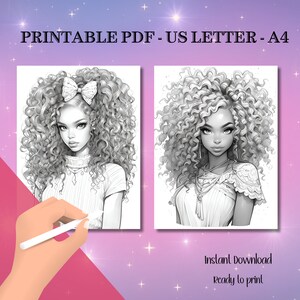 CURLY HAIRSTYLES - 34 Coloring Pages, Coloring Book for Adults and Kids ...