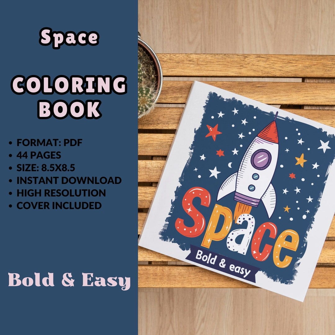 44 Coloring Pages, SPACE Bold & Easy, Coloring Book for Adults and Kids ...