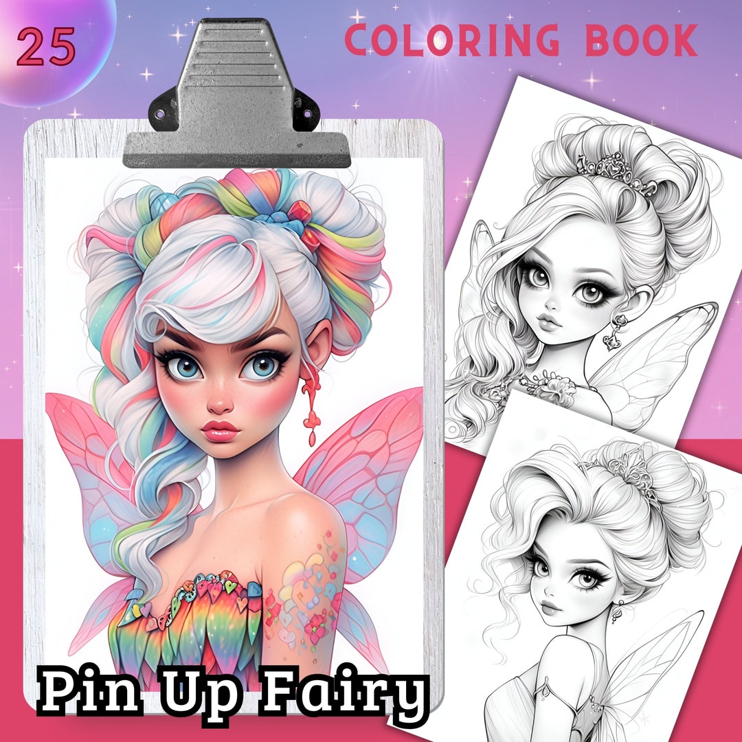 PINUP FAIRIES 25 Coloring Pages, Coloring Book for Adults and Kids ...