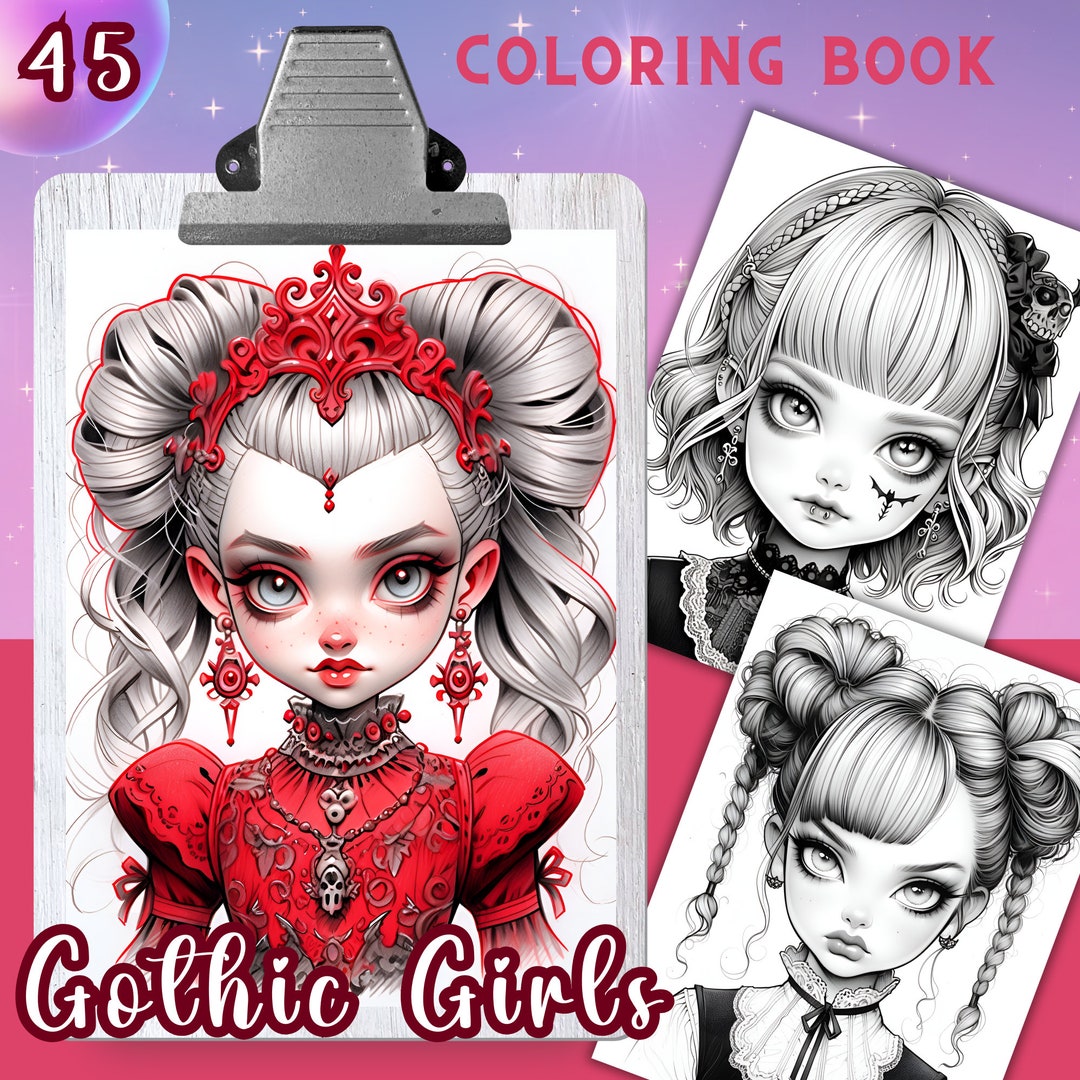 GOTHIC GIRLS 45 Coloring Pages, Coloring Book for Adults and Kids ...