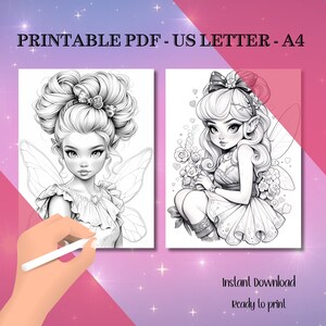 PINUP FAIRIES - 30 Coloring Pages, Coloring Book for Adults and Kids ...
