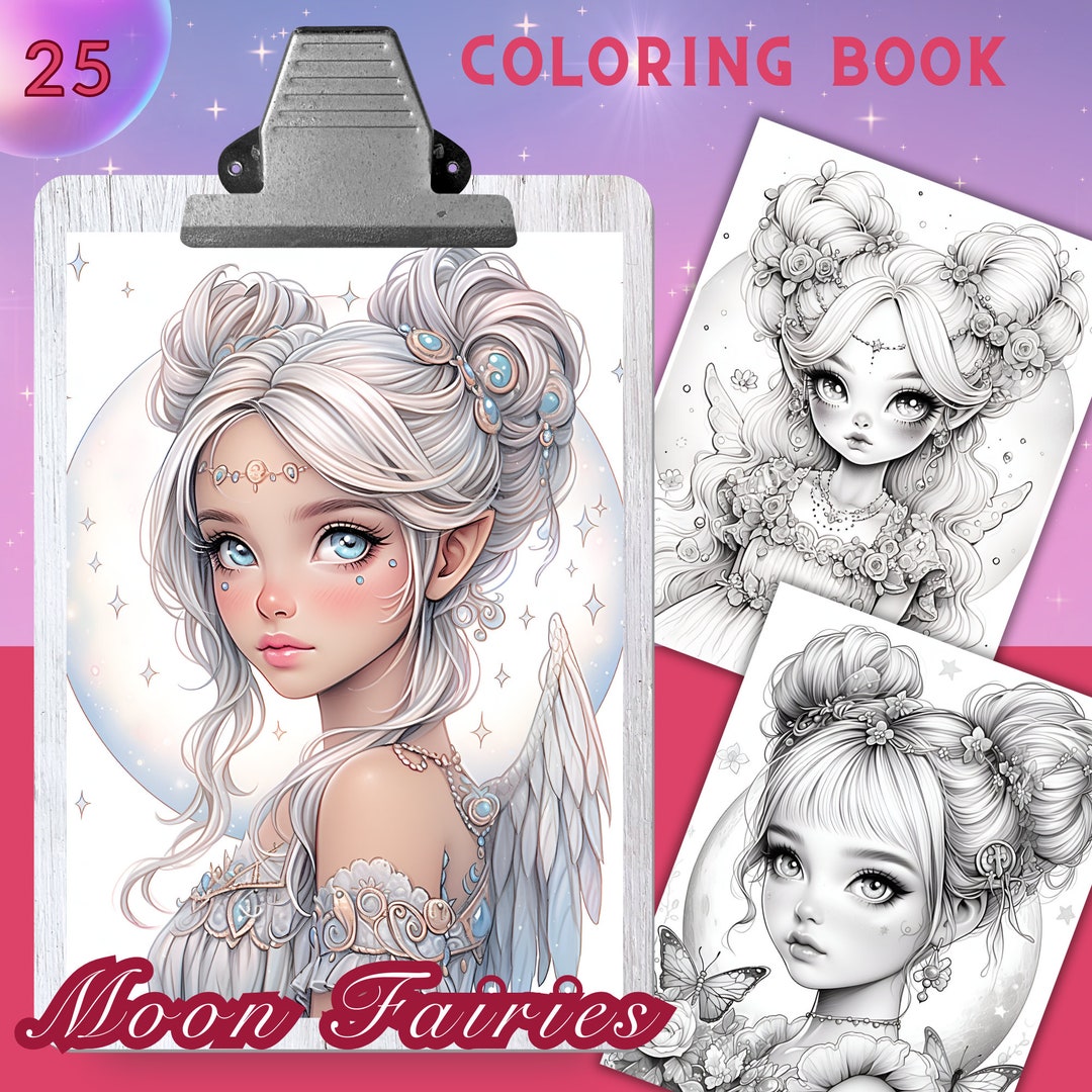 MOON FAIRIES - 25 Coloring Pages, Coloring Book for Adults and Kids ...