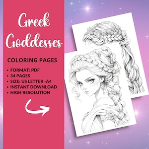 GREEK GODDESSES Coloring Book, 34 Coloring Pages for Adults and Kids ...