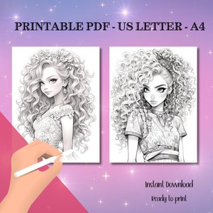 CURLY HAIRSTYLES 34 Coloring Pages, Coloring Book for Adults and Kids ...