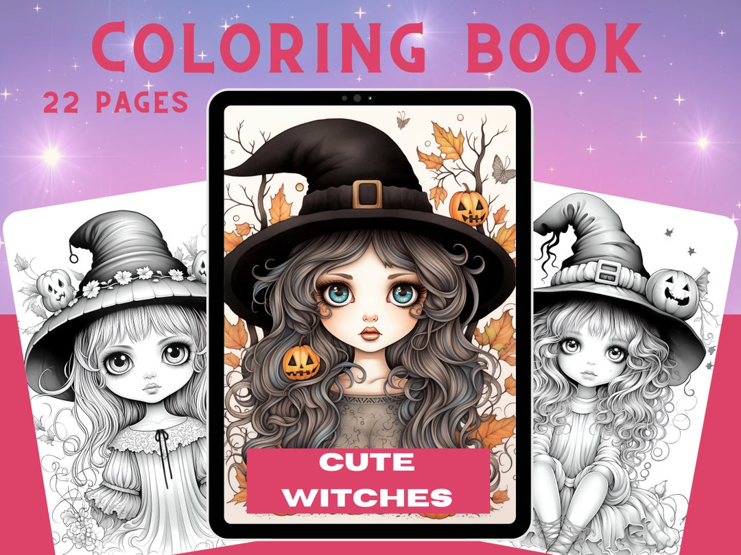 Cute Witches, 22 Coloring Pages, Coloring Book for Adults and Kids, 8 ...