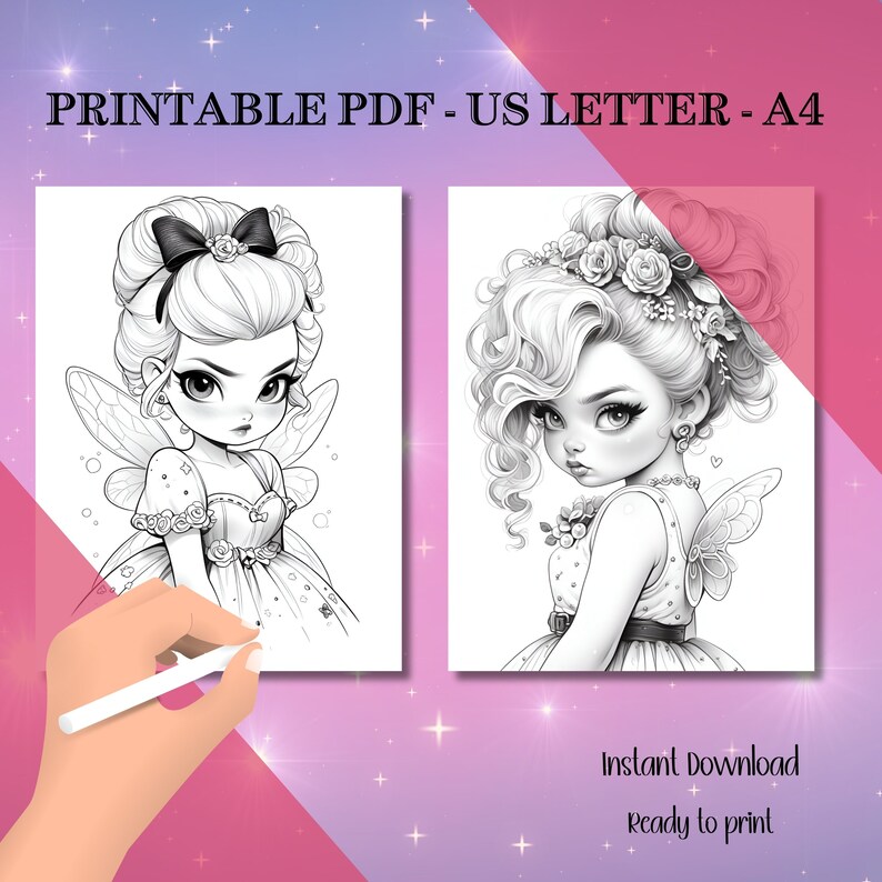 PINUP FAIRIES - 30 Coloring Pages, Coloring Book for Adults and Kids ...