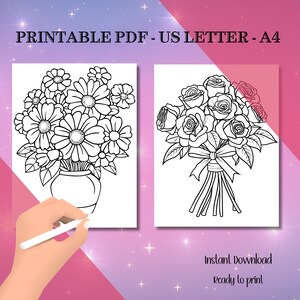 43 Coloring Pages, RELAXING FLOWERS, Coloring Book for Adults and Kids ...