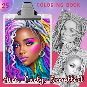 25 Coloring Pages, Afro, Curly, Dreadlock Style, Grayscale, Coloring ...