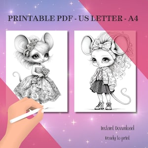 20 Coloring Pages, MOUSE GIRLS, Coloring Book for Adults and Kids ...