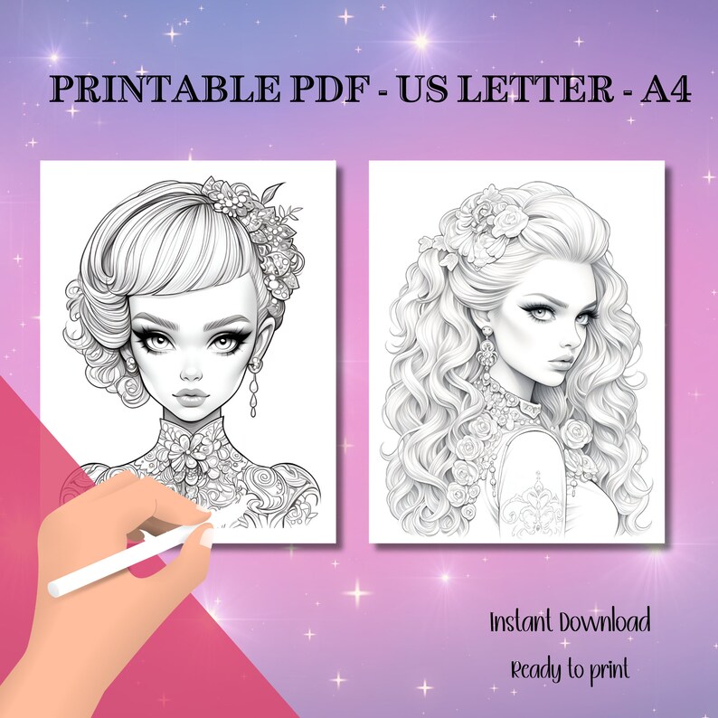 HAIRSTYLES - 35 Coloring Pages, Coloring Book for Adults and Kids ...