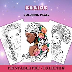 BRAIDS and DREADLOCKS Hairstyles Coloring Book, 30 Coloring Pages for ...