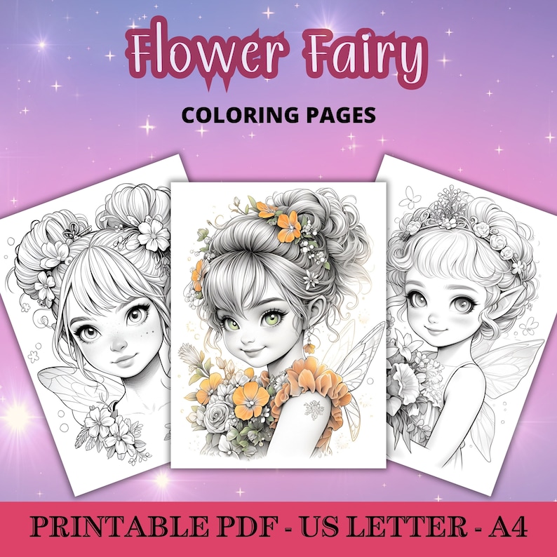 FLOWER FAIRY - 25 Coloring Pages, Coloring Book for Adults and Kids ...