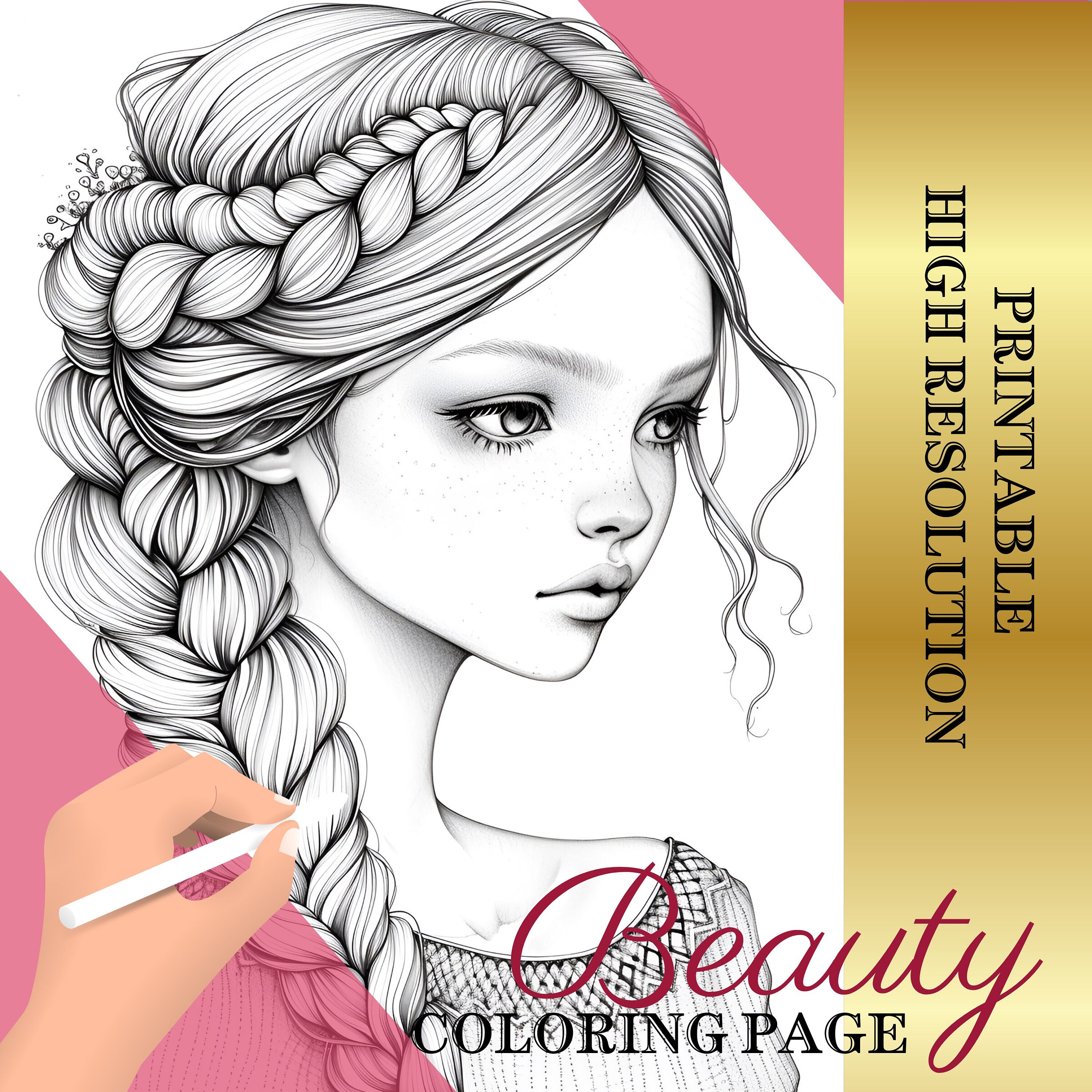Coloring Page, BEAUTY 2, Premium, Adult Coloring Page, Pretty Lady ...