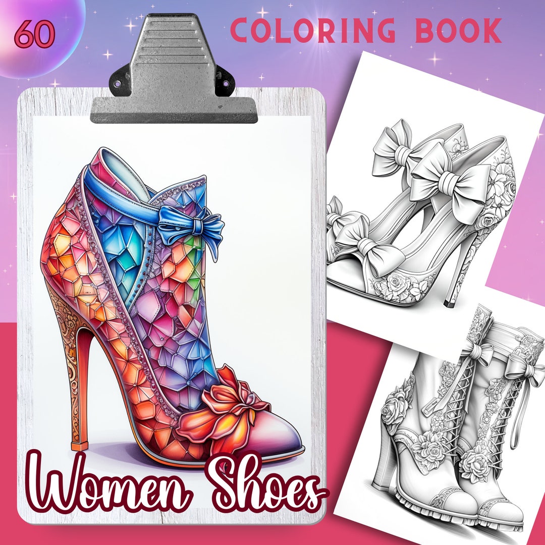 Women Shoes Coloring Book, 60 Coloring Pages, Coloring Book for Adults ...
