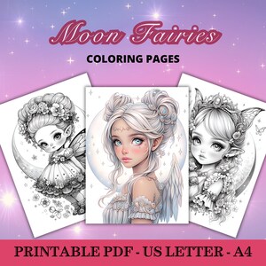 MOON FAIRIES - 25 Coloring Pages, Coloring Book for Adults and Kids ...