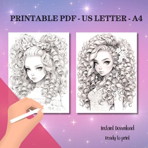 CURLY HAIRSTYLES - 34 Coloring Pages, Coloring Book for Adults and Kids ...