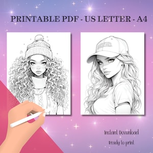 GIRLS With CAP Coloring Book, 25 Coloring Pages for Adults and Kids ...